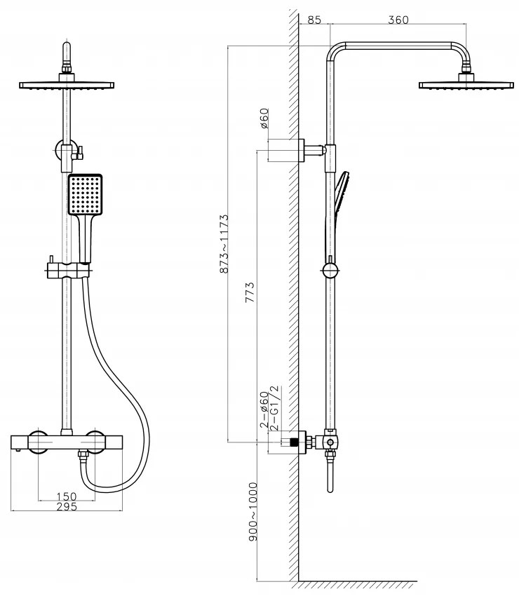 Sapho DARK sprchový sloup s termostatickou baterií, chrom KJ139