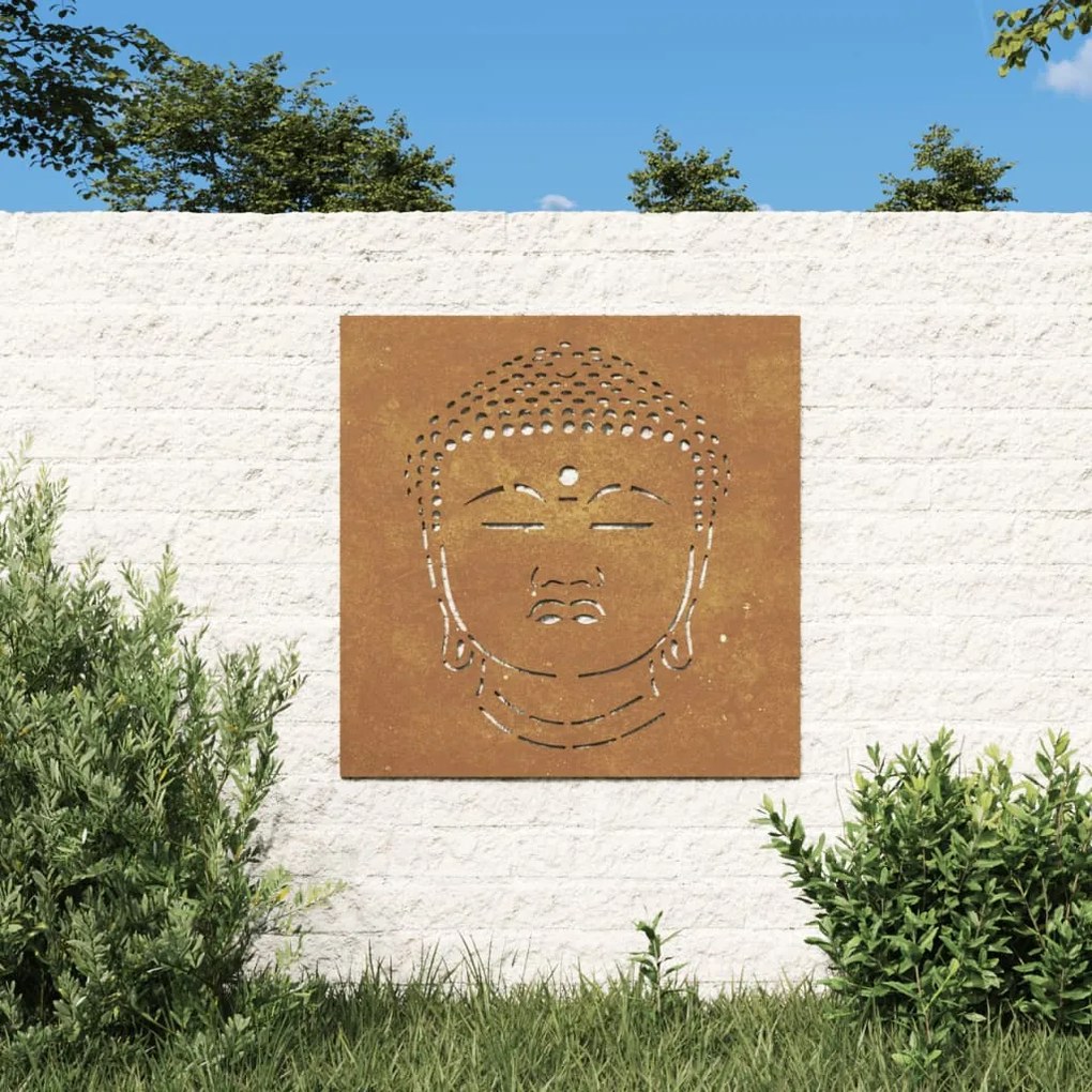 Zahradní nástěnná dekorace 55x55 cm cortenová ocel Hlava Buddhy - Default Title