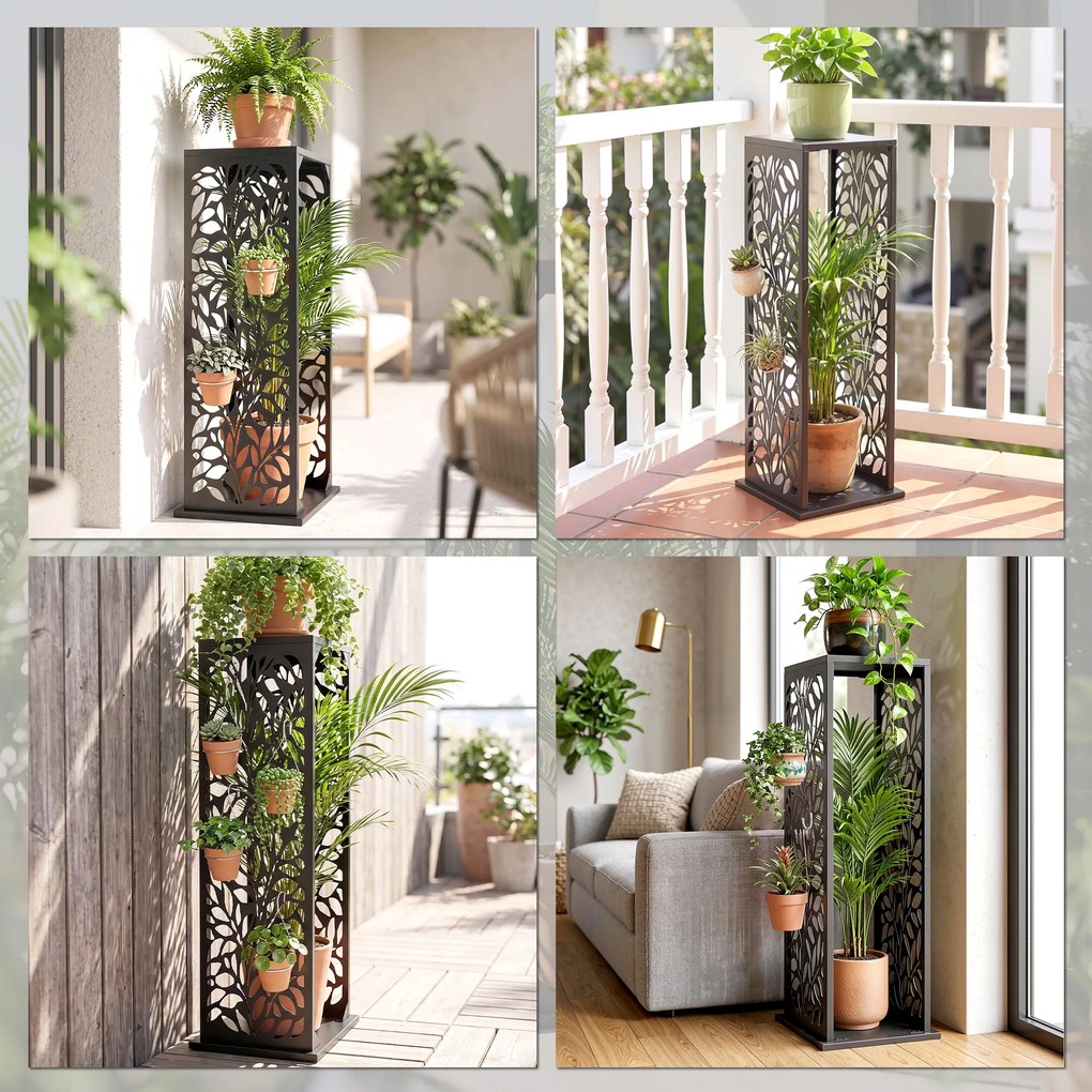 Outsunny Dřevník 38 x 112 cm, zvýšený dřevník s 4 háčky, dekorativní výřezy, nosnost až 100 kg, ocel