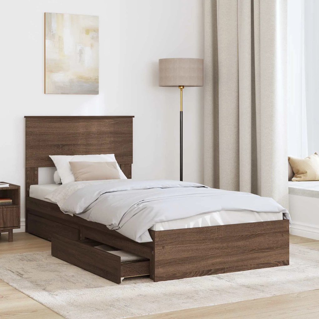 Postel s úložným prostorem se zásuvkou Hnědý dub 75 x 190 cm 3408514