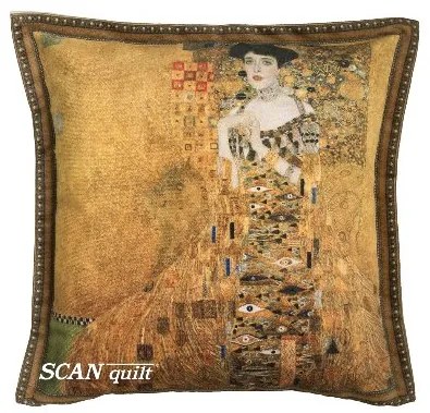 SCANquilt návlek ART VELVET klimt-portrét dámy zlatohnědá 45 x 45 cm