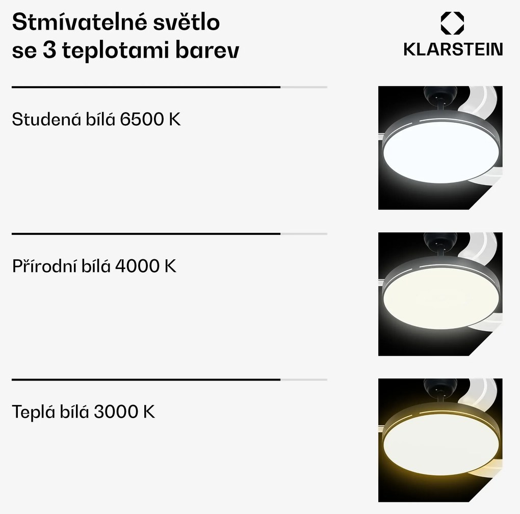 Klarstein AirFold, Chytrý stropní ventilátor, Skládací lopatky, Nastavitelné LED světlo, Smart