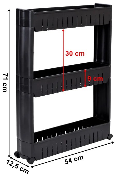 Pojízdný regál LEIRA 3 police černý