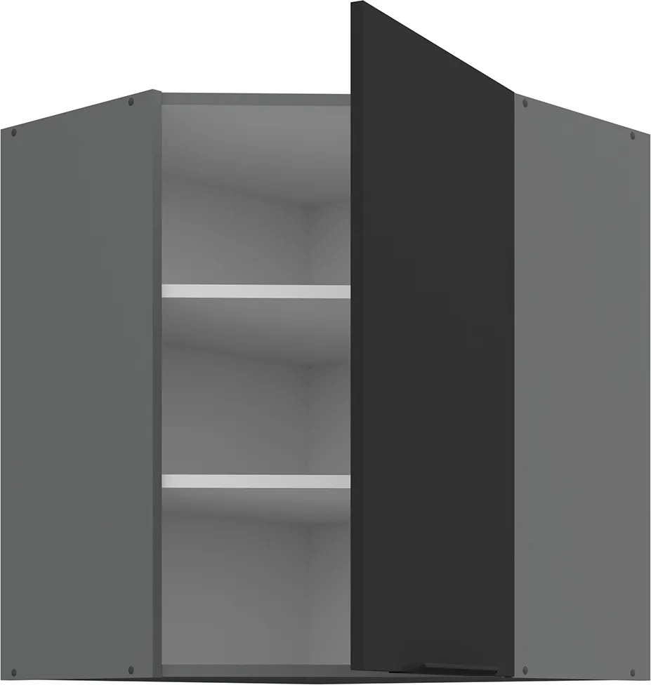 ARIA ab| horní kuchyňská skříňka 60x60 GN-72 1F (45°) rohová s policemi | 60x60 cm | antracit/černá