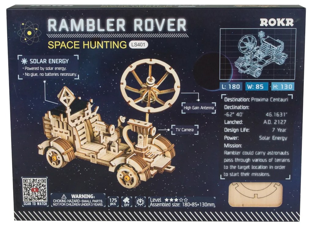 RoboTime 3D dřevěná mechanická skládačka na solární pohon Lunární vozidlo