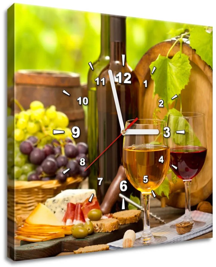 Gario Obraz s hodinami Červené a bílé víno Rozměry: 100 x 40 cm
