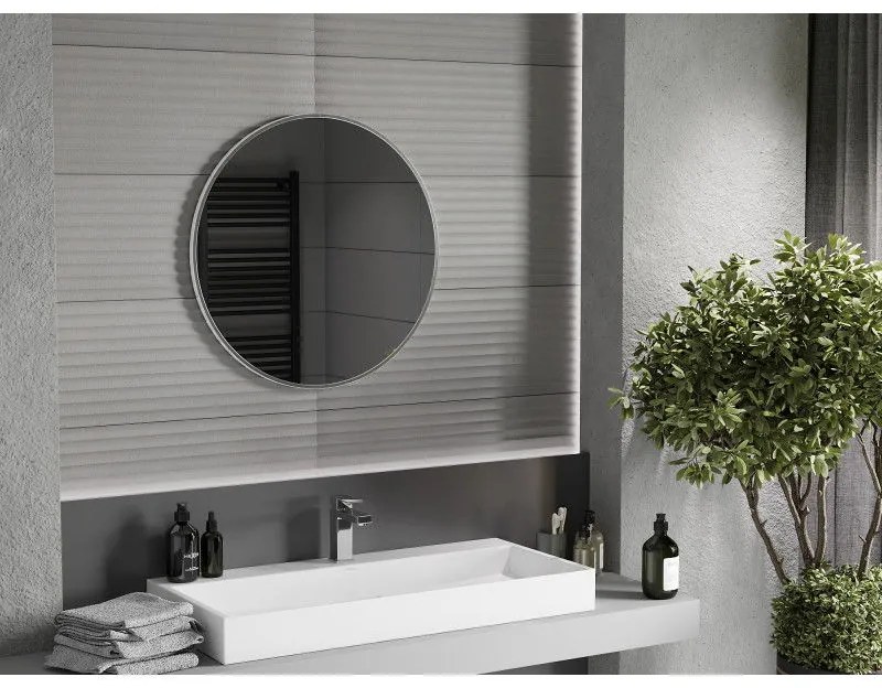 Mexen Loft, kulaté koupelnové zrcadlo 70 cm, barva rámu broušená ocel, 9850-070-070-000-10
