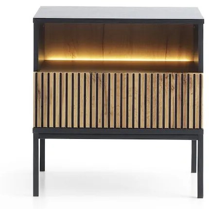 Moderní noční stolek SONNY 54 LED, černá / dub votan