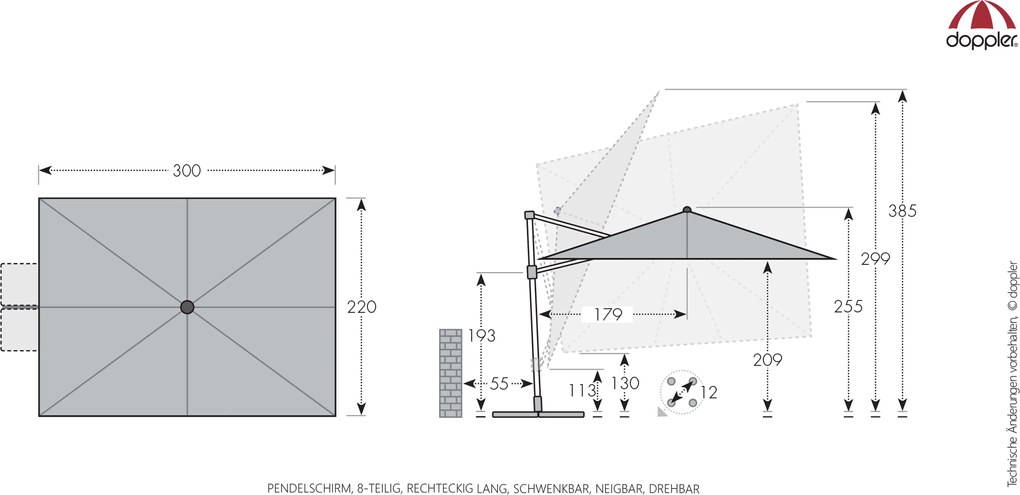 Doppler myZone LED 220 x 300 cm světle šedá