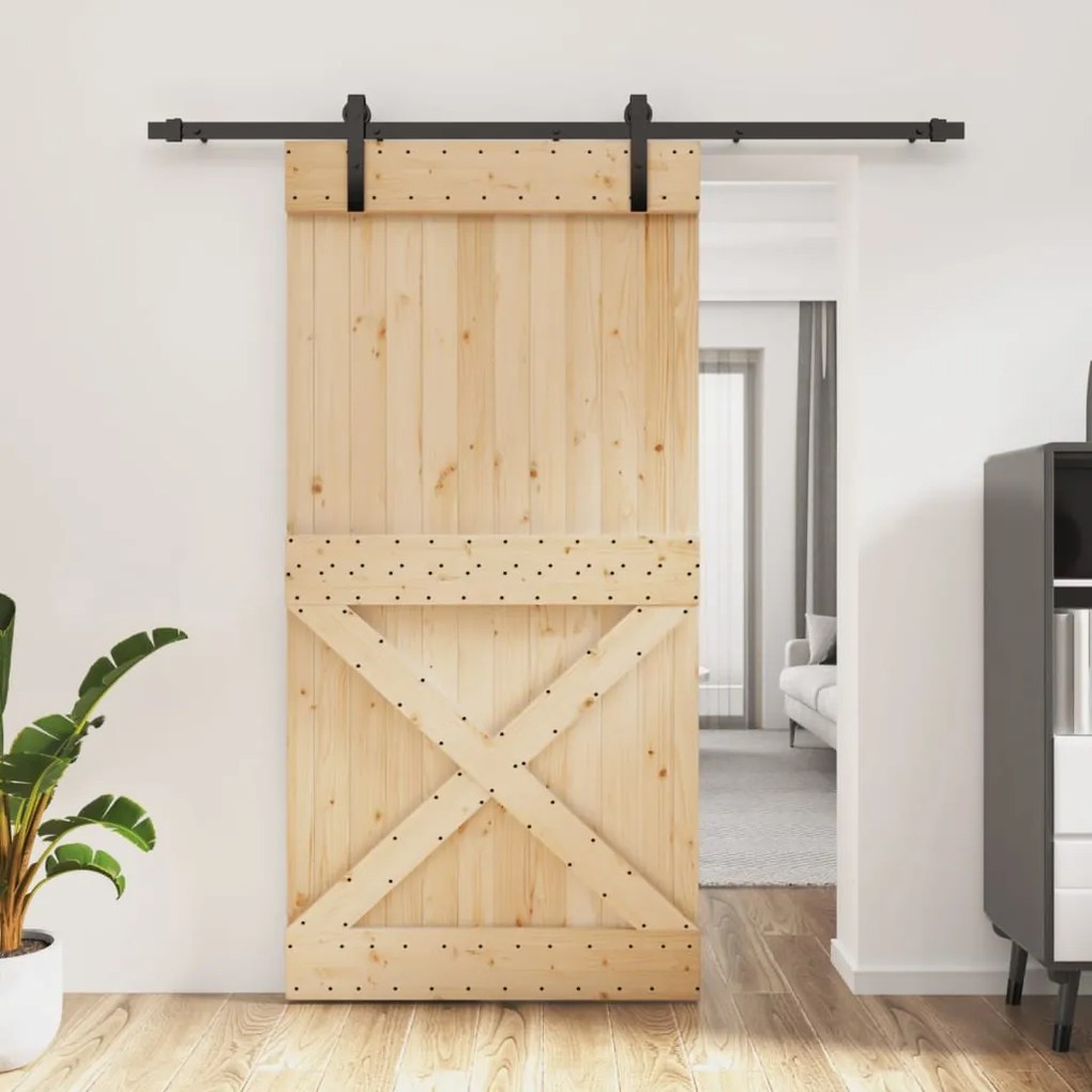 Posuvné Dveře S Kováním 100 X 210 Cm Masivní Borové Dřevo