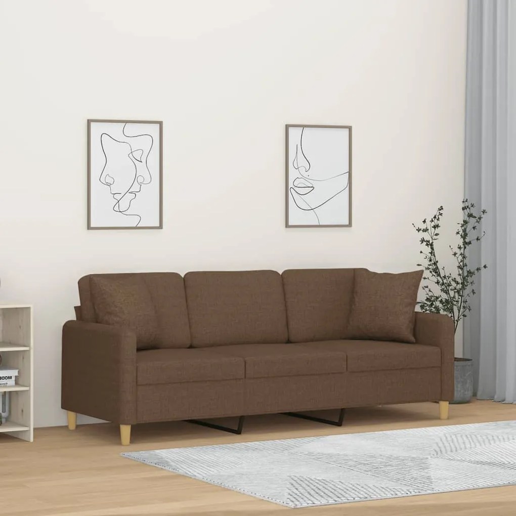 3místná pohovka s polštáři hnědá 180 cm textil 3200920