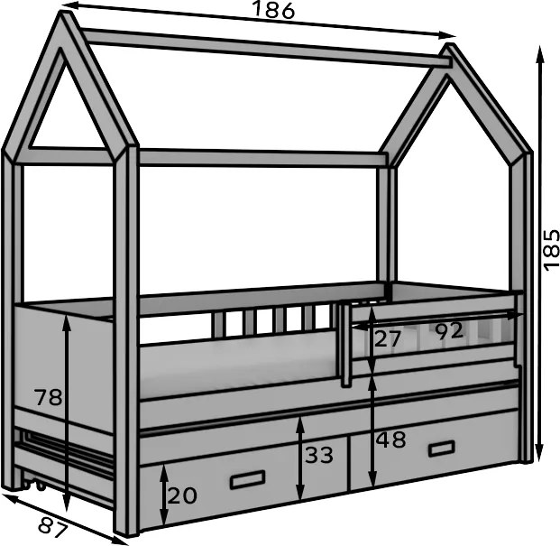 ADRK Furniture Postel Domek Jaspis s matrací