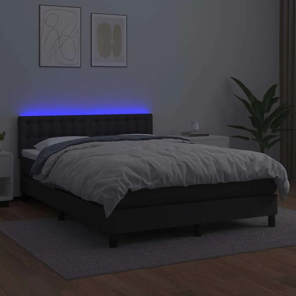 Box spring postel s matrací a LED černá 140 x 190 cm umělá kůže 3134219