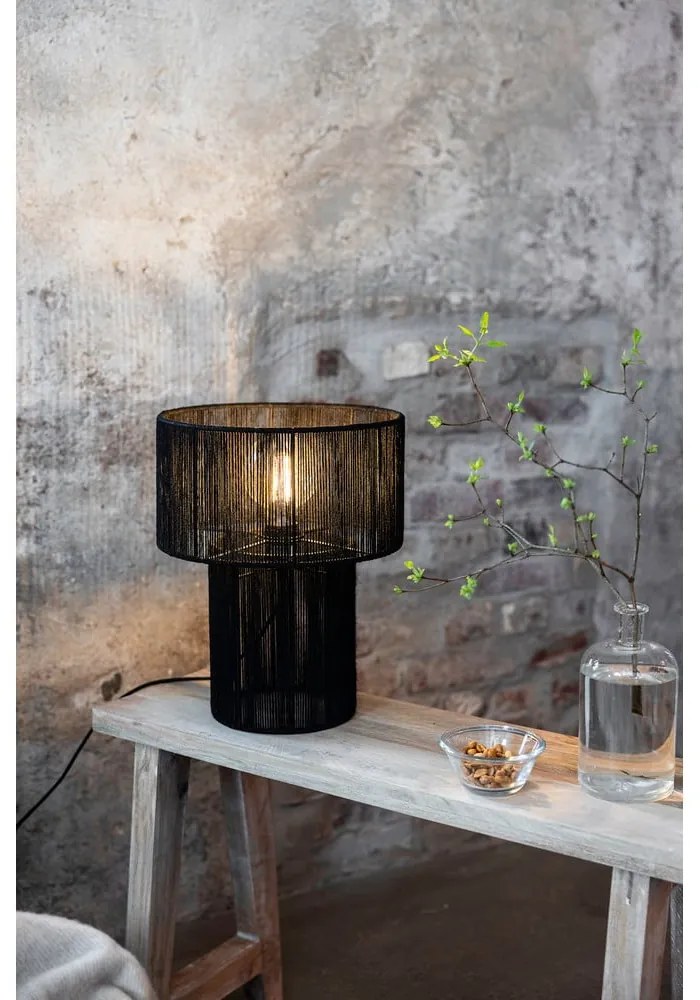 Černá stolní lampa se stínidlem z juty (výška 38 cm) Soga – Markslöjd
