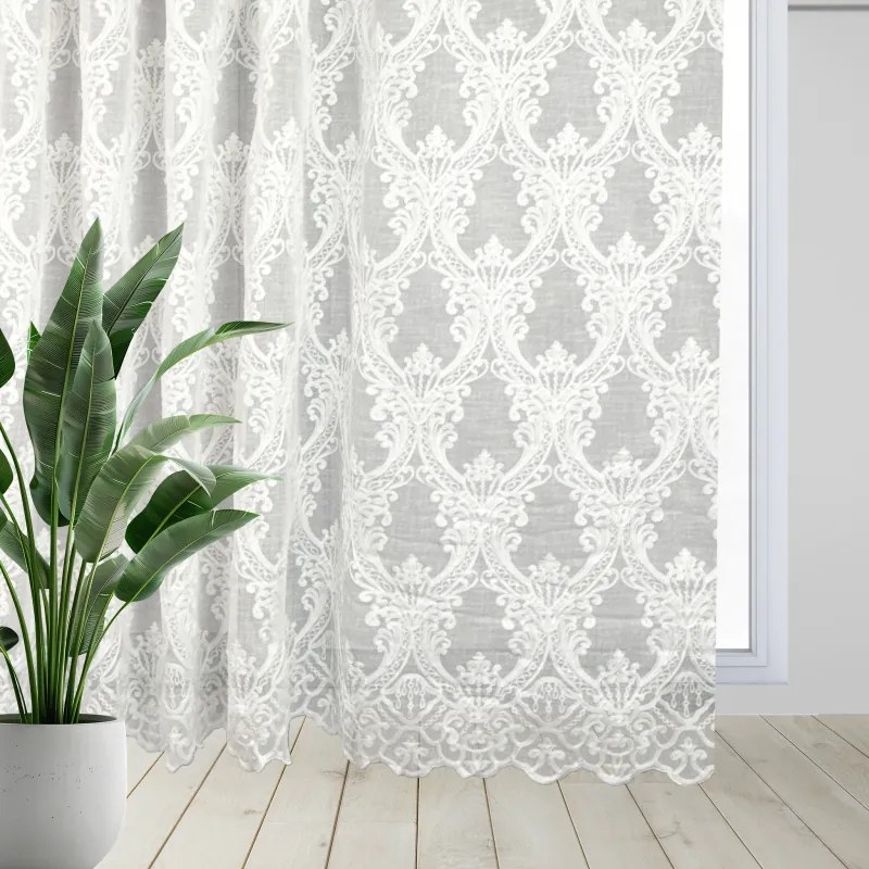 Voálová Luxusní vyšívaná záclona bílá Versailles White metráž Ervi 3634-11