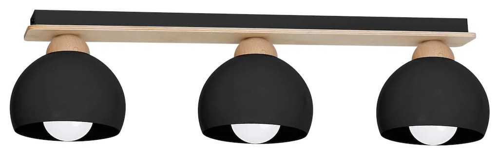 Stropní svítidlo Dama, 3x černé kovové stínítko, b/dřevo