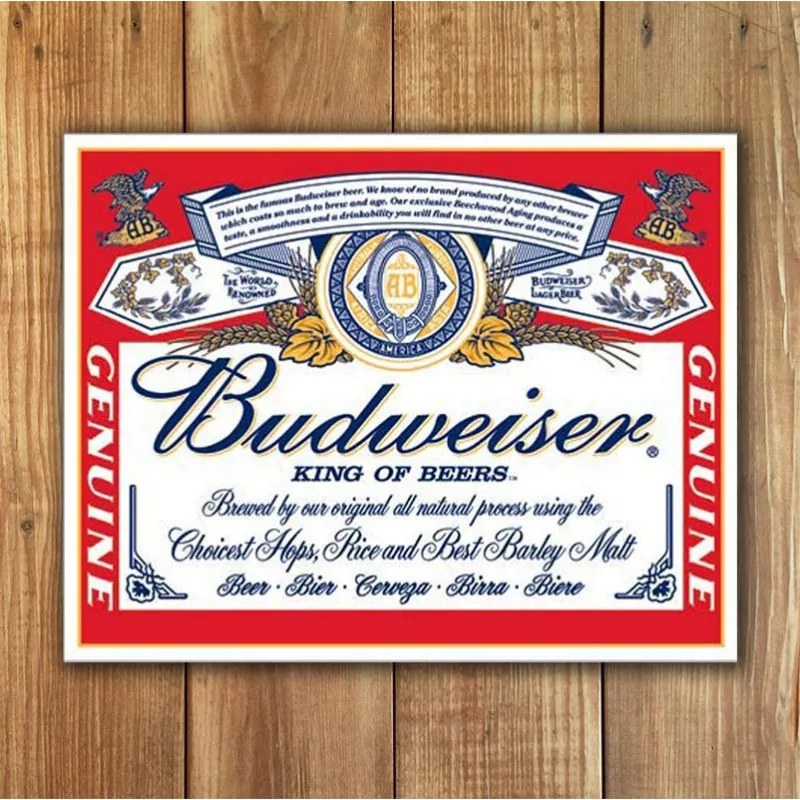 Plechová cedule Budweiser - Label 40 cm x 32 cm