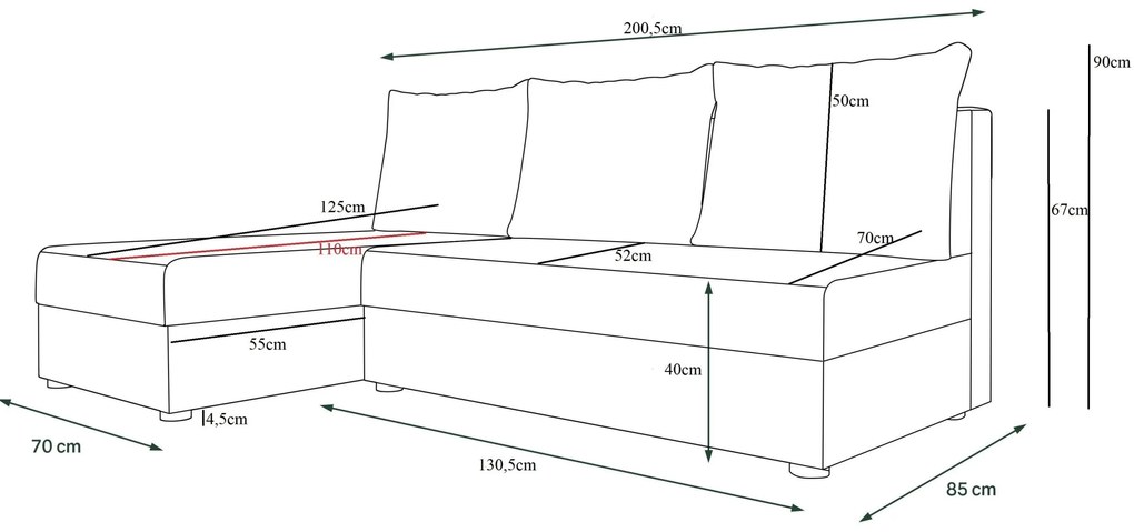 Moderní rohová sedačka HORTENZIE - černá / bílá