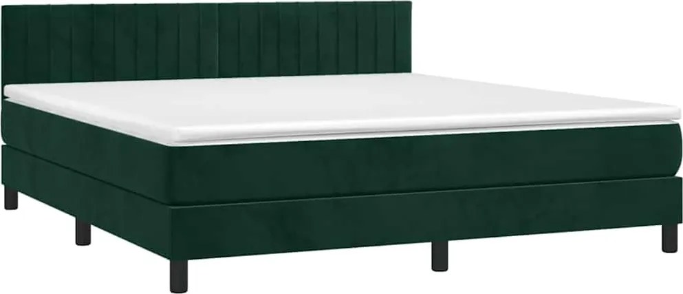 Box spring postel s matrací a LED tmavě zelená 160x200 cm samet 3134534