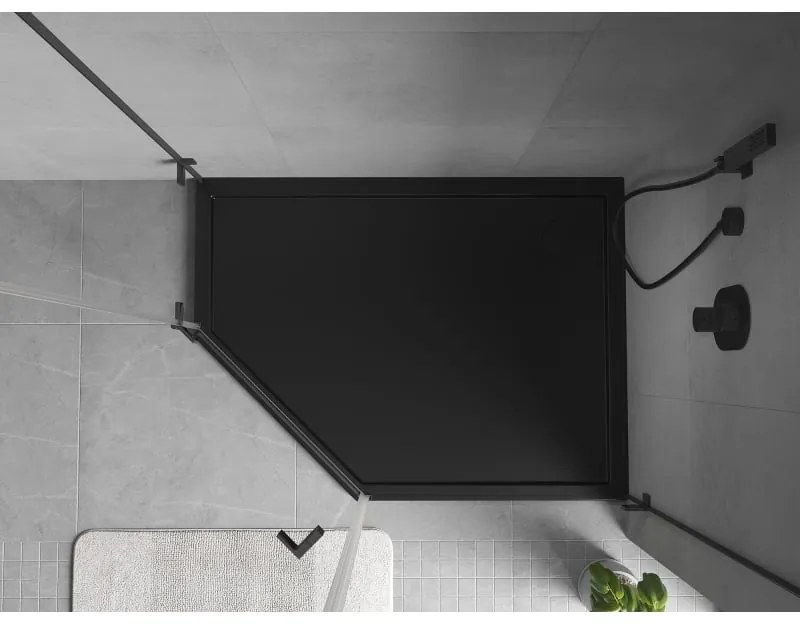 Mexen Flow, pětiúhelníková sprchová vanička slim 100 x 90 cm, pravá, černá matná - 46P709010R
