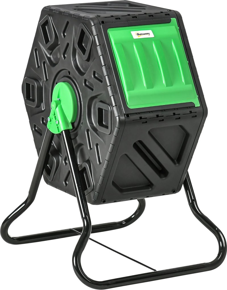 Outsunny Kompostér 65 litrů, 60x49x77cm Rotovatelný rychlý kompostér z plastu, odolný vůči počasí s ventilačním systémem, víkem, zahradní kompostér, k