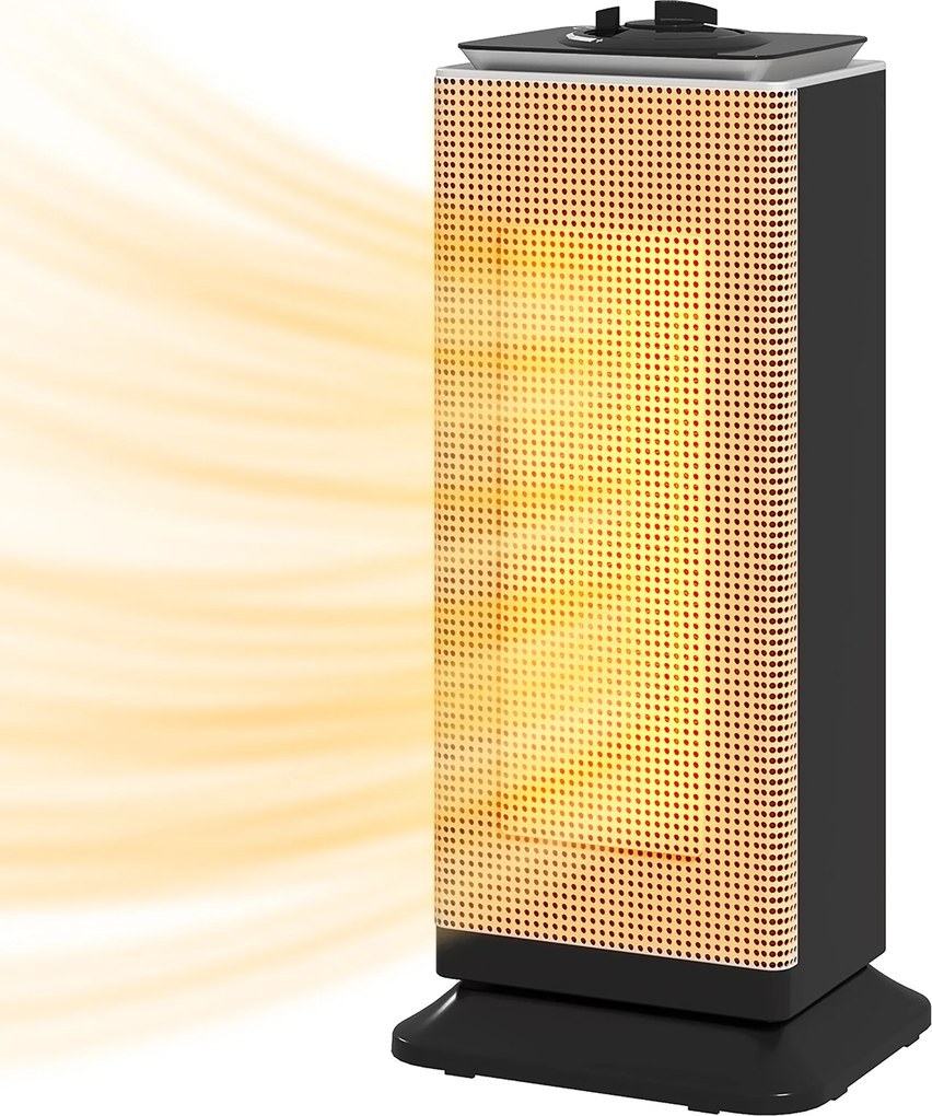 HOMCOM Elektrický keramický přímotop 2000 W s oscilací, nastavitelným termostatem a 3 režimy 18x15x40,5 cm černý
