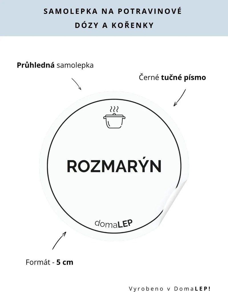 Samolepka na kořenky ROZMARÝN průhledná 5 cm tučné písmo