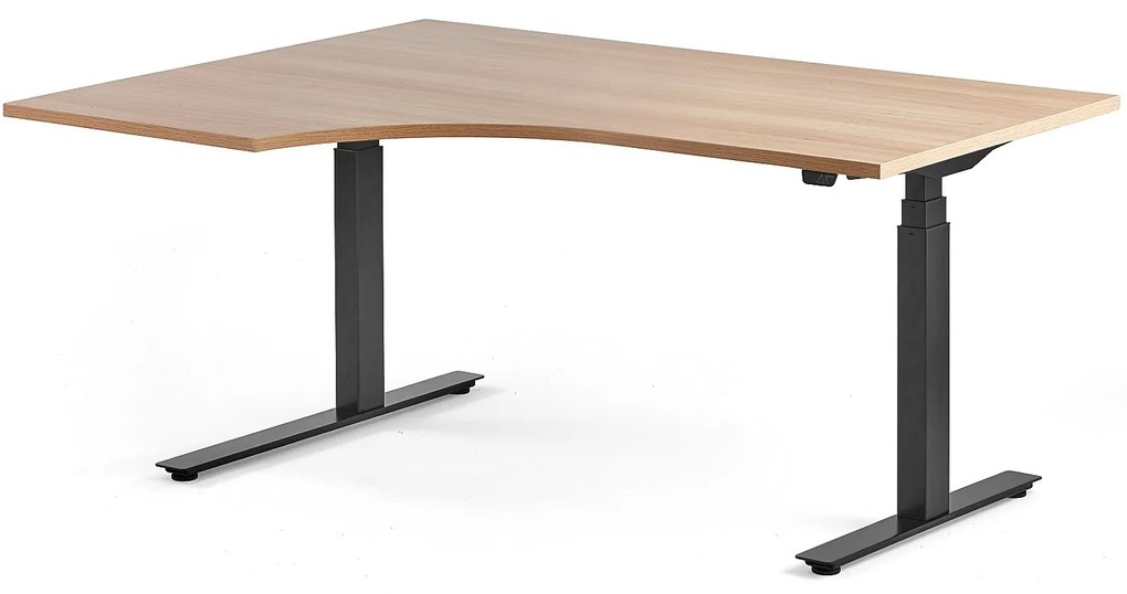 AJ Produkty Výškově nastavitelný stůl MODULUS, rohový, 1600x1200 mm, černý rám, dub