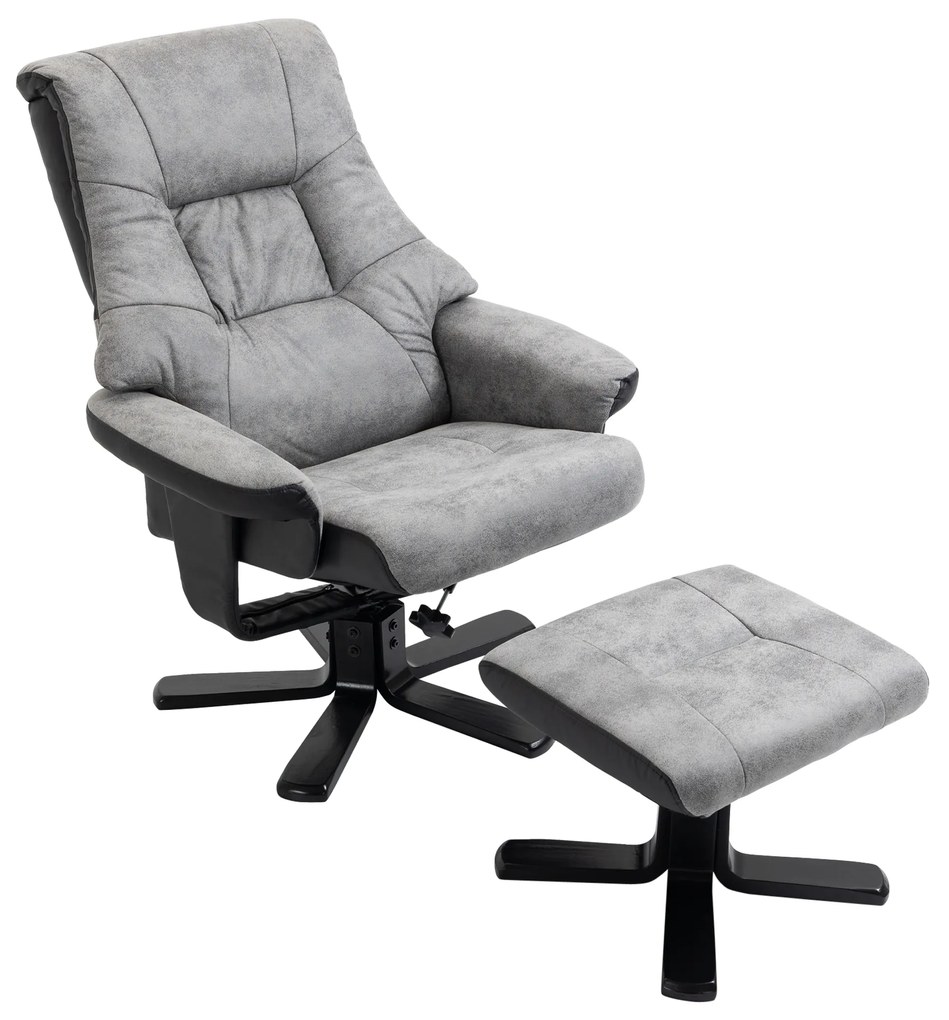 HOMCOM polohovací křeslo s taburetem, otočné TV křeslo s funkcí polohování, mikrovlákno šedé, 78x82,5x109 cm, ideální pro obývací pokoj a relaxaci | …