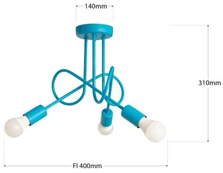 LED Dětský přisazený lustr OXFORD 3xE27/15W/230V modrá
