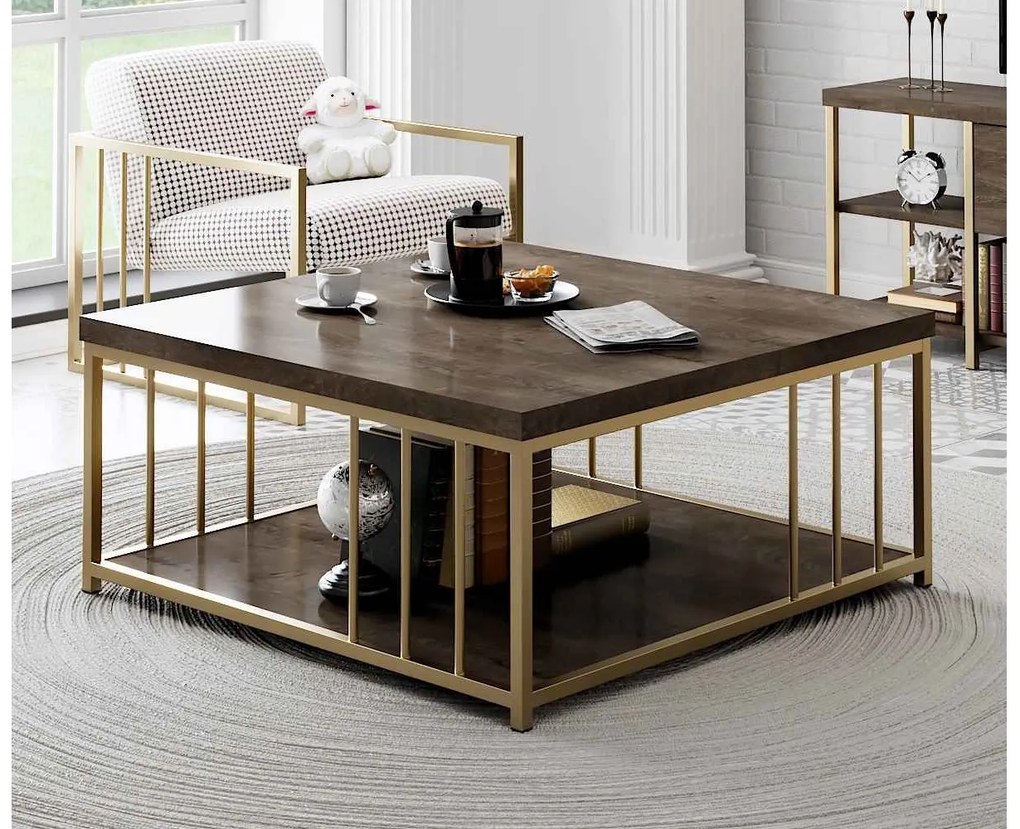 Designový konferenční stolek Natine 90 cm ořech / zlatý