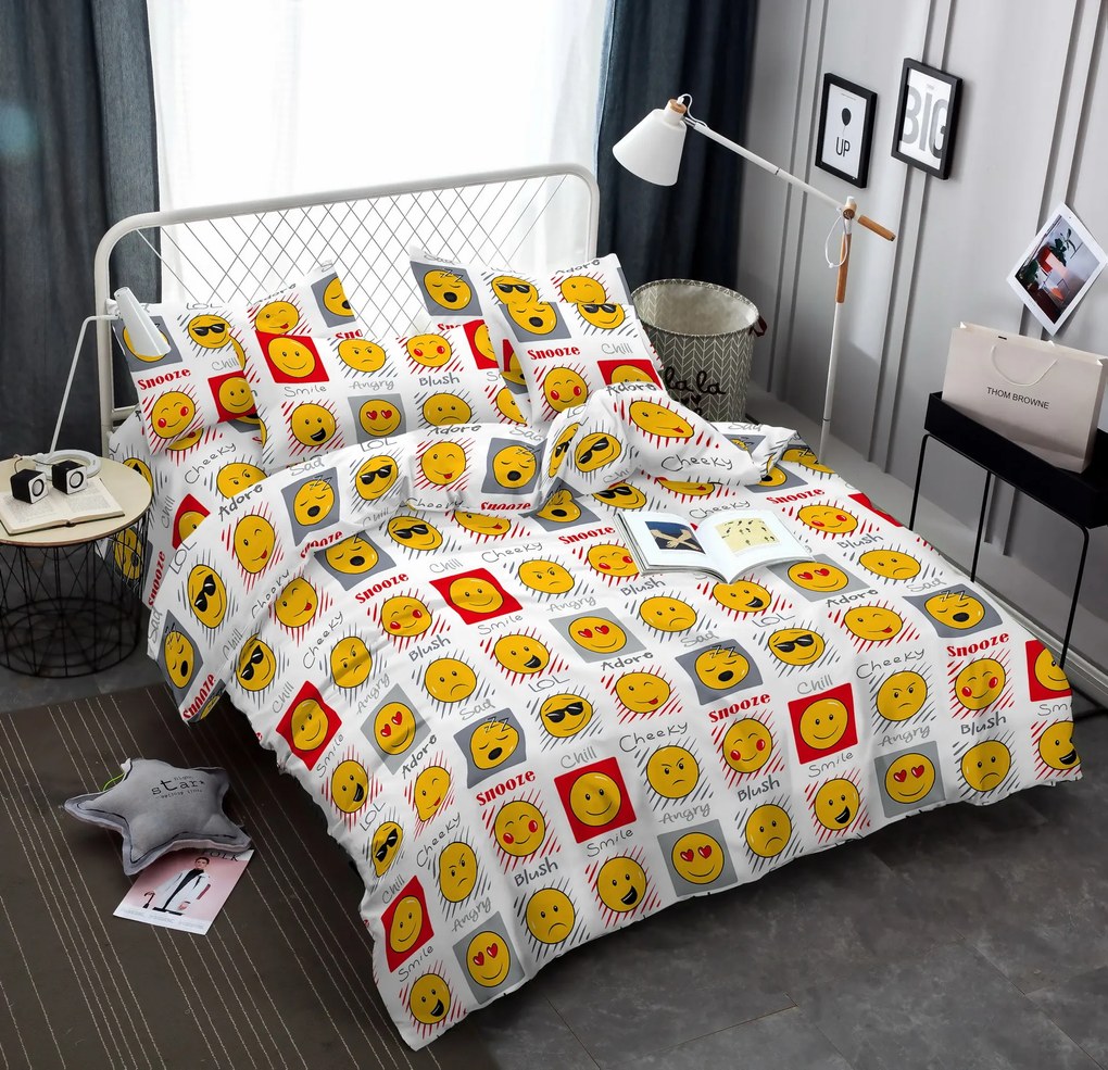Povlečení z mikrovlákna EMOJI EMOCE bílé Rozměr povlečení: 2 ks 70 x 90 cm | 200 x 220 cm