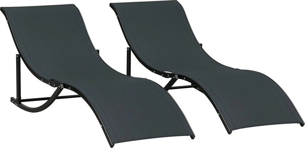 Outsunny Sada 2 ergonomických skládacích slunečníků z hliníku s textilním potahem pro bazén, patio, zahradu, terasu 165x61x63 cm černá | Aosom