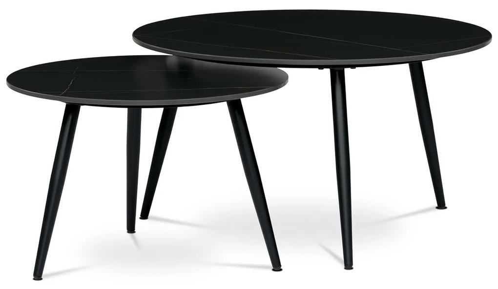 Sada 2 konferenčních stolů ø80cm a ø60cm, černá keramická deska, černé kovové nohy - AHG-403 BK