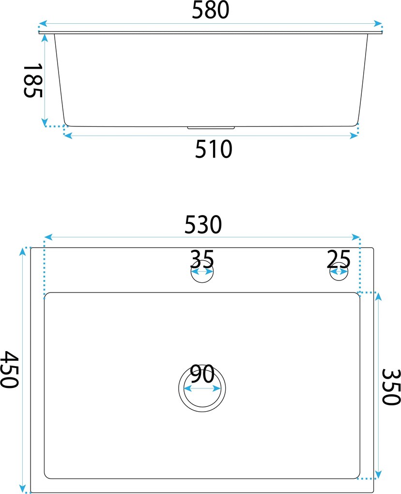 Rea Liam, ocelový kuchyňský dřez 530x450x200mm + sifon, černá matná, ZLE-06008