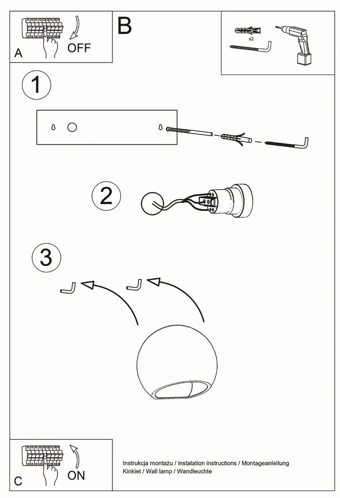 Nástěnné svítidlo Globe, 1x bílé keramické stínítko