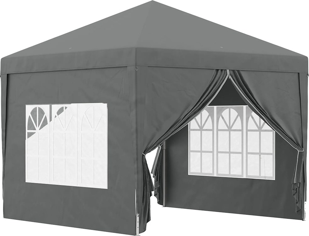 Zahradní přístřešek Outsunny Pop-Up Skládací Recepční Stan 3 x 3m se 4 Odnímatelnými Bočními Stěnami + Šedý Přenosný Obal