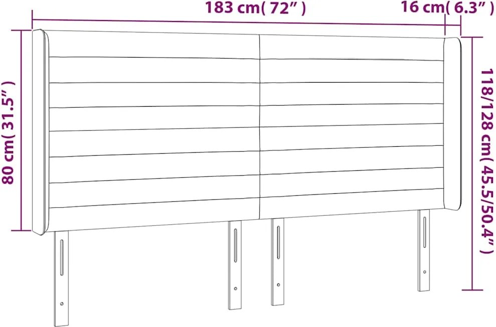 Čelo postele s LED tmavě šedé 183 x 16 x 118/128 cm textil 3124203