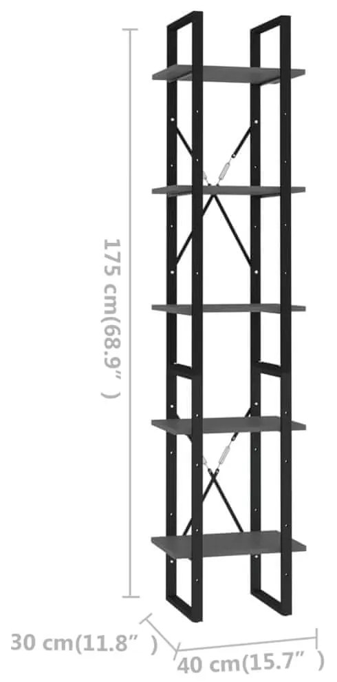 Petromila Knihovna s 5 policemi šedá 40 x 30 x 175 cm kompozitní dřevo