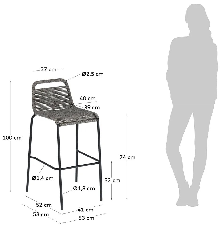 Šedá barová židle s ocelovou konstrukcí Kave Home Glenville, výška 74 cm