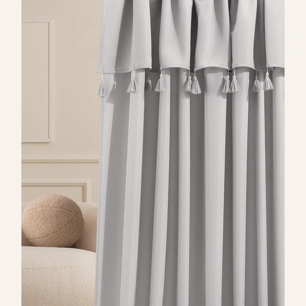 Room99 Hotový závěs na kroužcích s třásněmi Astoria Jednobarevný Barva: Světle šedá, Velikost: 140 x 250 cm