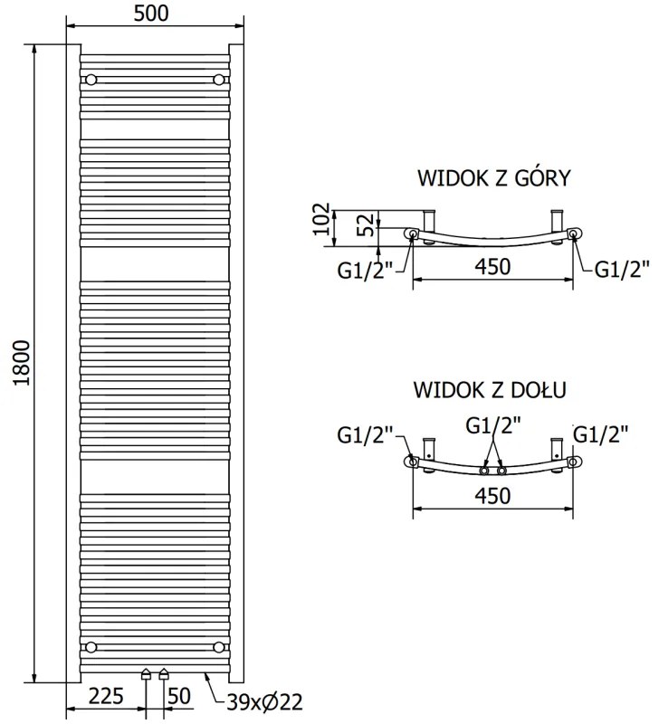 Mexen Ares, topné těleso 1800x500 mm, 820 W, antracitová, W102-1800-500-00-66
