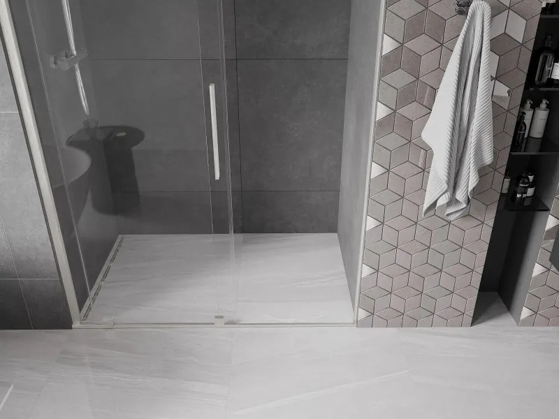 Mexen Velar, posuvné sprchové dveře do otvoru 160 cm, 8mm čiré sklo, broušená ocel, 871-160-000-01-97