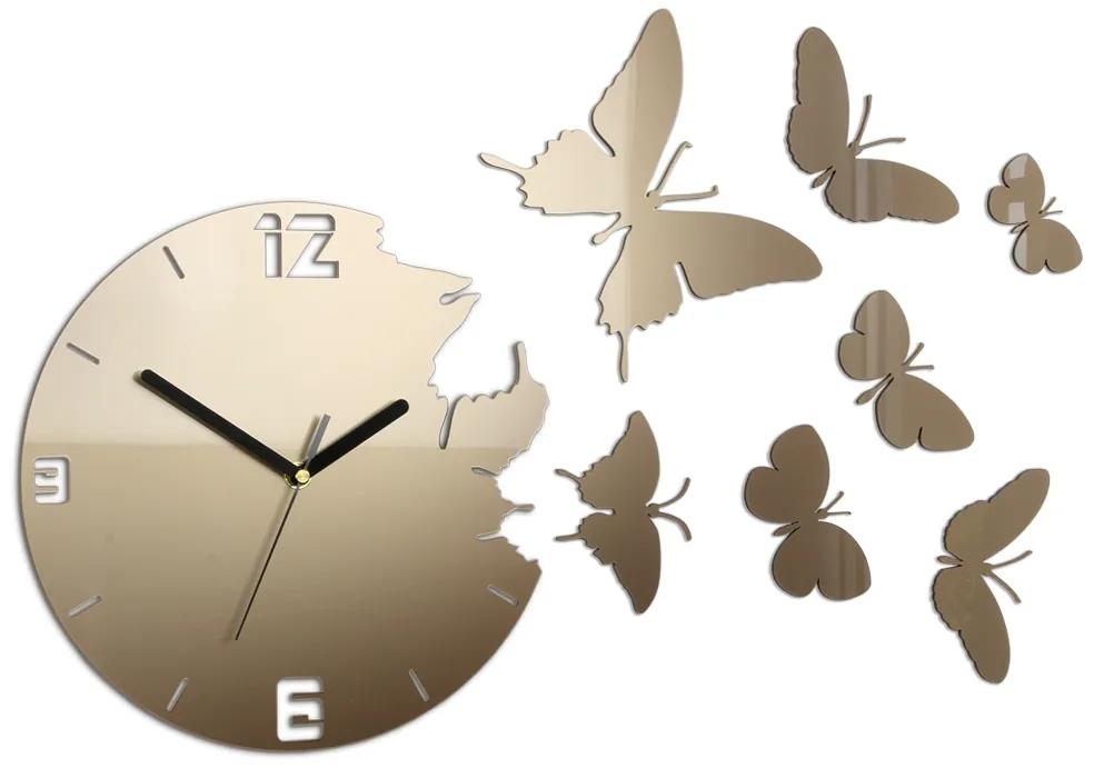 3D nalepovací hodiny Butterfly metallic tortora
