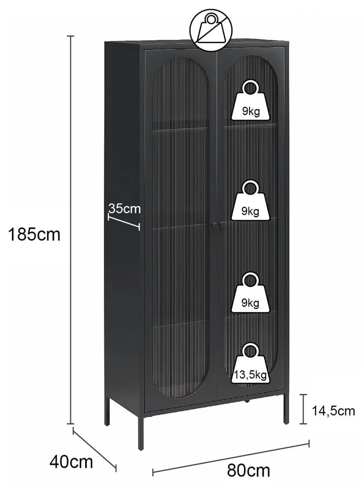 Světle modrá kovová vitrína 80x186x40 cm Luna – Støraa