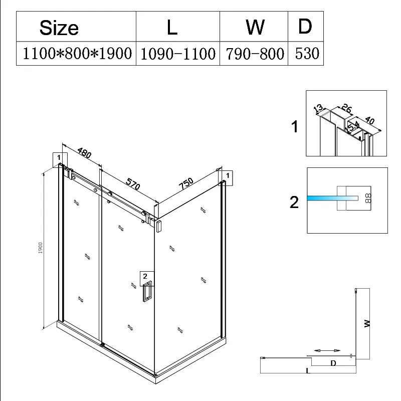 BPS-koupelny Obdélníkový sprchový kout HYD-OK15 110x80 chrom/transparent