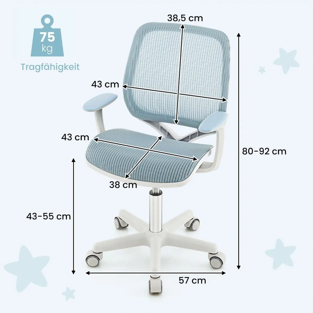 Costway Výškově nastavitelná dětská otočná židle s brzdou sedadla, ergonomická
