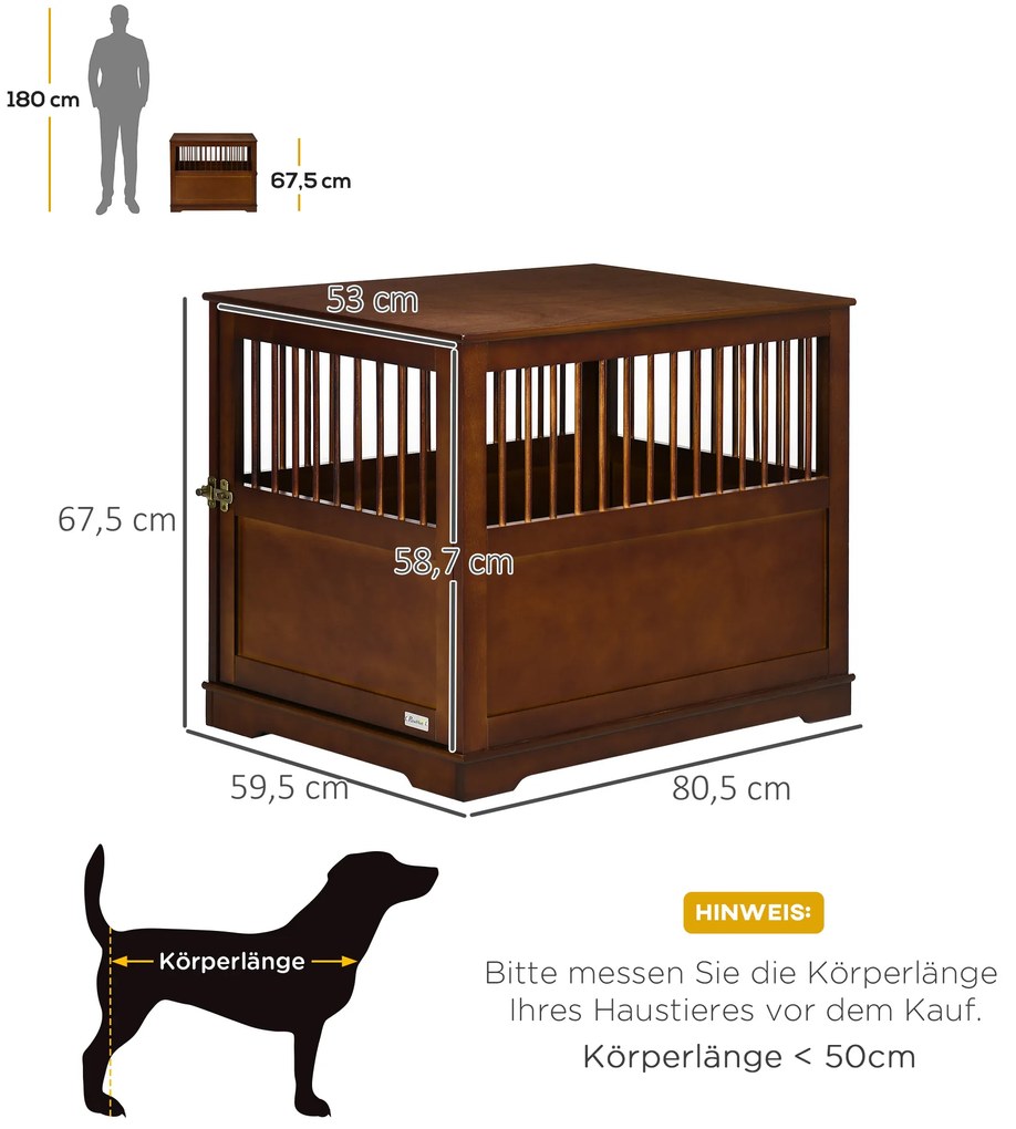 PawHut klec pro psy se stolovou deskou stylová psí bouda pro středně velké psy vnitřní uzamykatelné dveře hnědá 80,5x59,5x67,5cm | Aosom.de