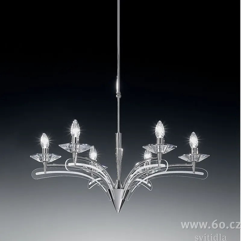 Metal Lux 197.166 Icaro, závěsné svítidlo 6xE14, chrom/křišťálové sklo, průměr 70cm