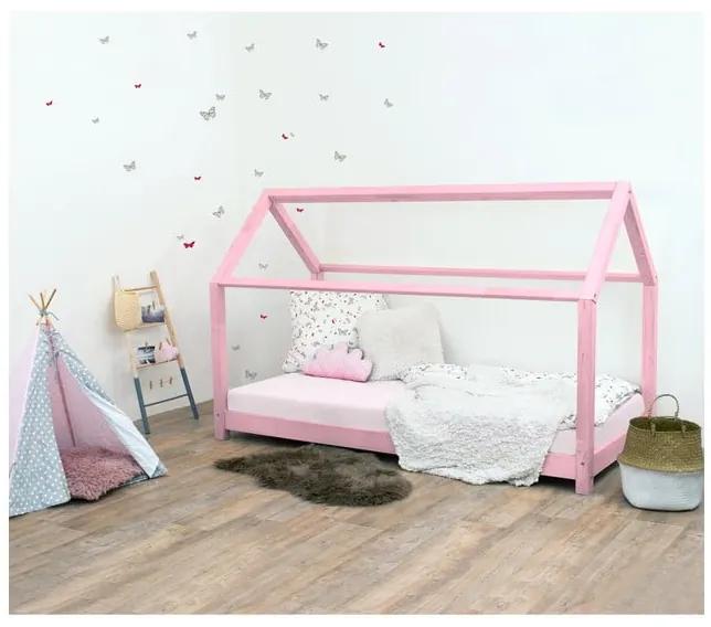 Růžová dětská postel bez bočnic ze smrkového dřeva Benlemi Tery, 80 x 160 cm